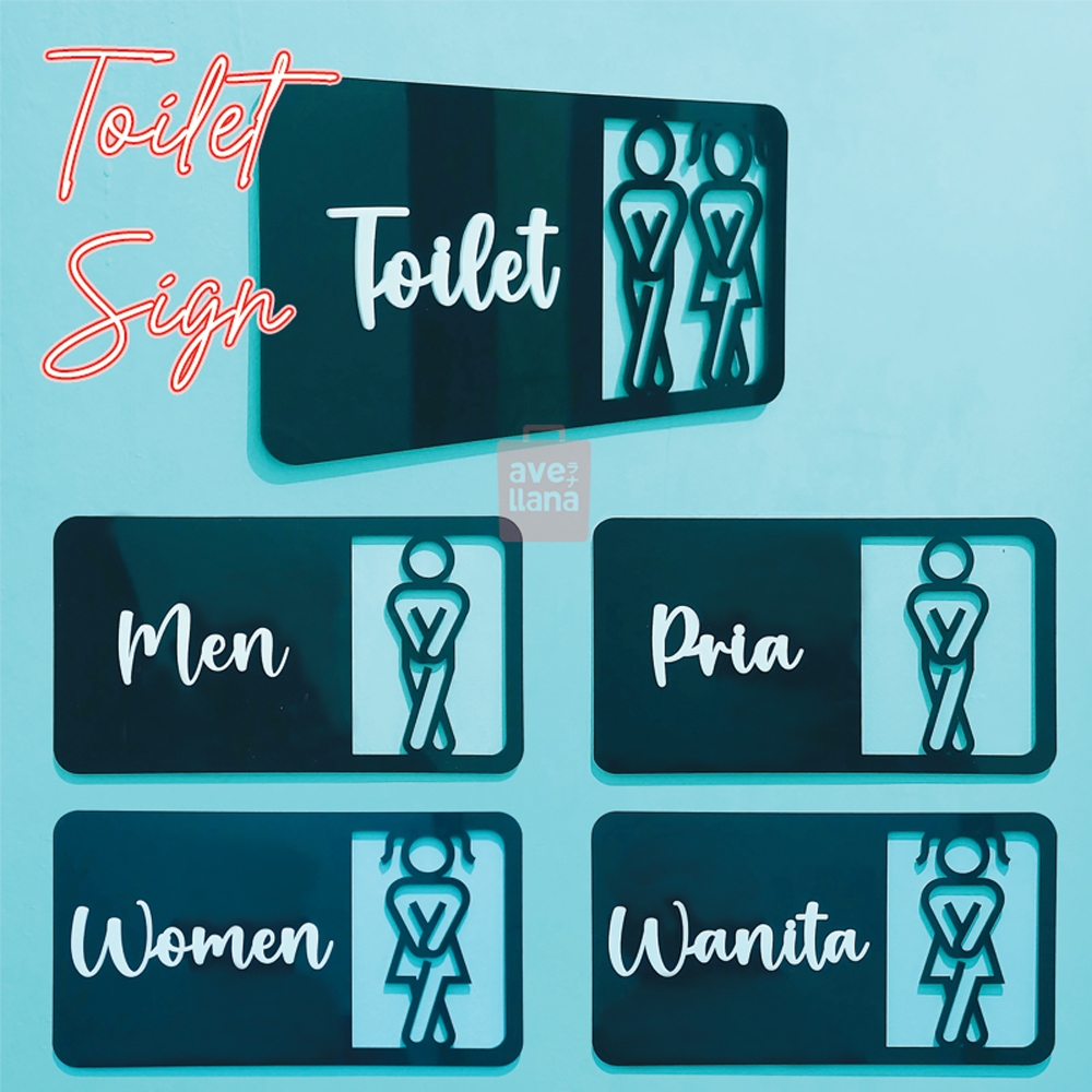 Jual Toilet Signage Tulisan Tanda Toilet Akrilik Hitam Putih Dilengkapi ...