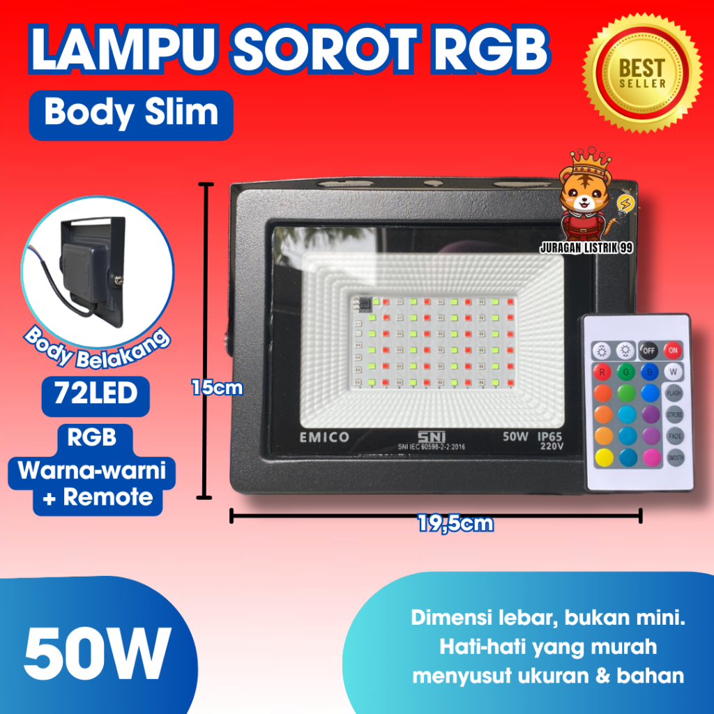 Jual Lampu Led Sorot 50W / 50 Watt Flood Light Lampu Tembak RGB Warna Warni EMICO 50W | Shopee ...