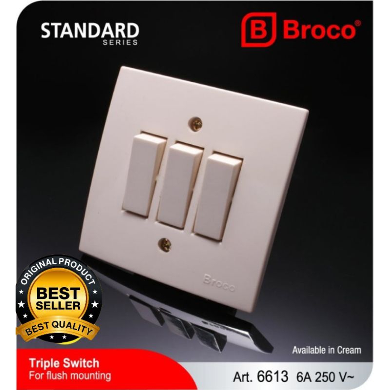 Jual IB SAKLAR TRIPLE BROCO STANDART / SWITCH 3 GANG CREAM BROCO | Shopee Indonesia
