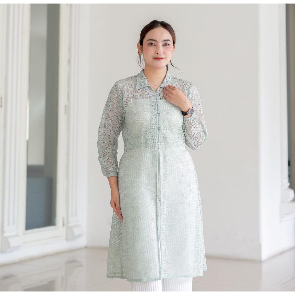 Jual Benang Raja Atasan Long Outer Brokat Lace | Shopee Indonesia