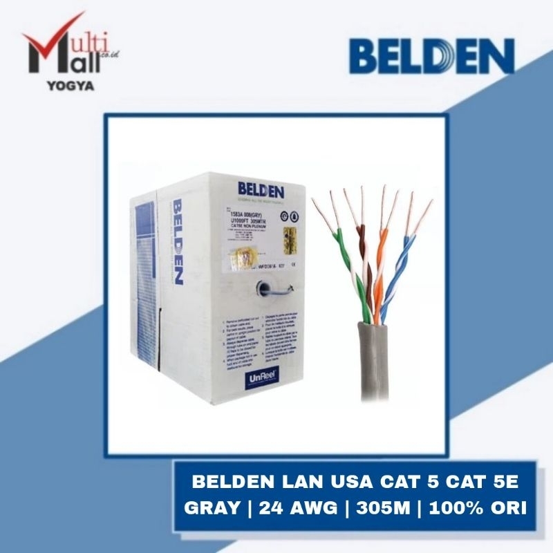 Jual Kabel Belden USA LAN UTP Cat 5e Cat 5 (1583A) 24AWG 305 Meter 100% ...