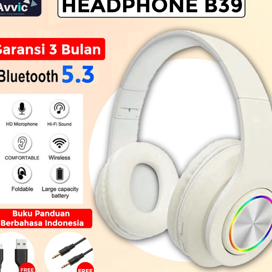 Jual Berkualitas Tanpa Mahal B39 Headphone Bluetooth Wireless Headset LED Mono HiFi Bass Music ...
