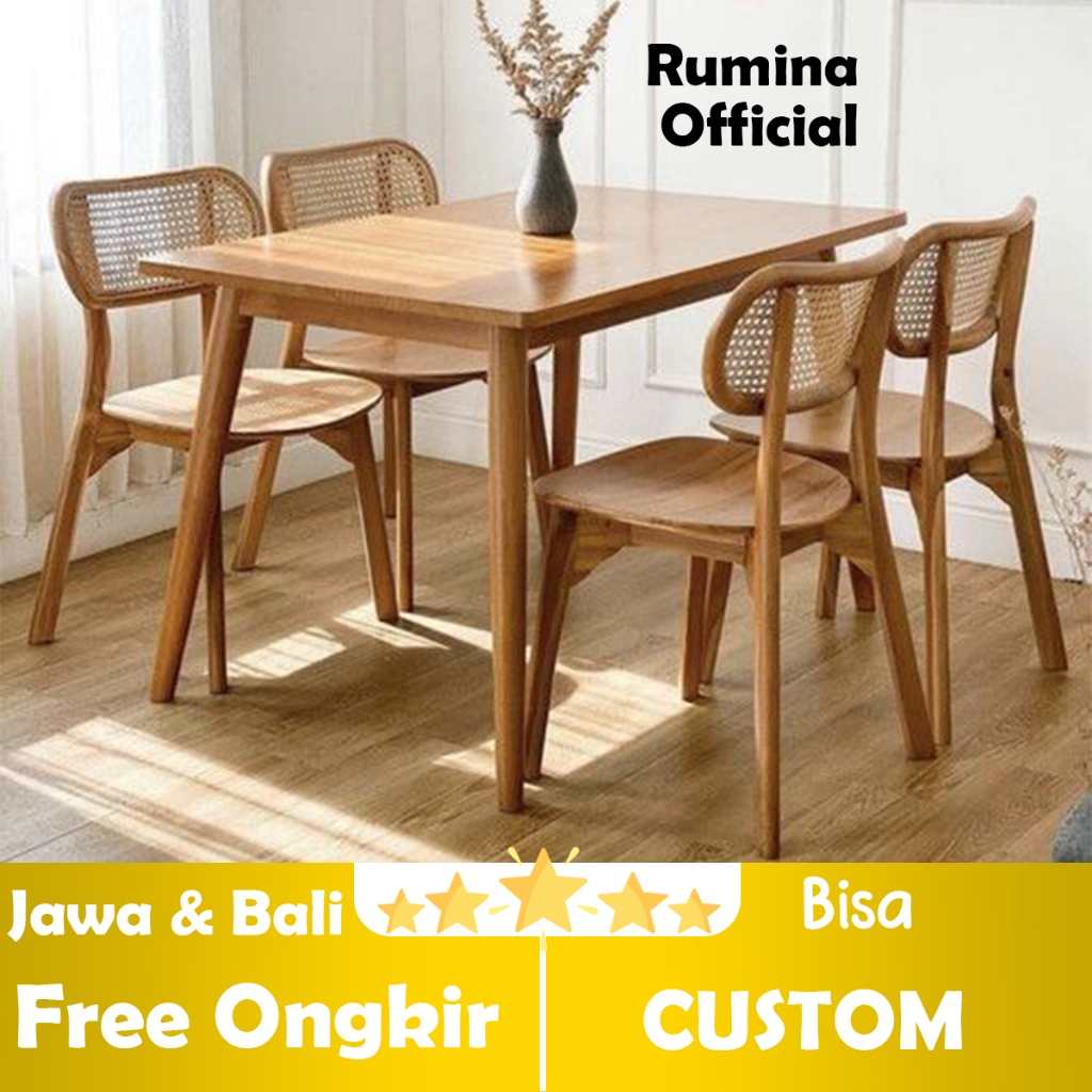 Jual Meja Makan Minimalis 4 Kursi Rotan Finishing Natural | Shopee Indonesia