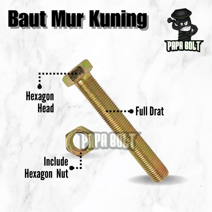 Jual Baut Mur Hexagon Kuning M6 x 15-50mm Kunci 10 P1.0 | Shopee Indonesia