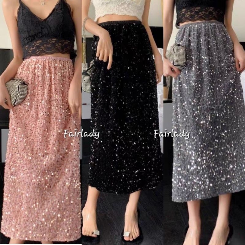 Jual [READY STOCK] LP 59-90 GRAY Ayako Sequin Skirt Rok Pesta Korean ...