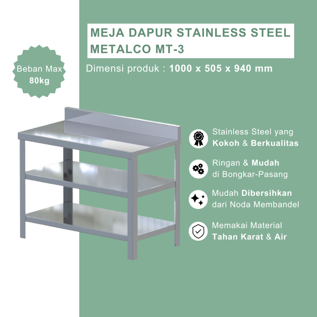 Jual Meja Dapur/Meja Kompor Stainless Steel Metalco MT-3 | Shopee Indonesia