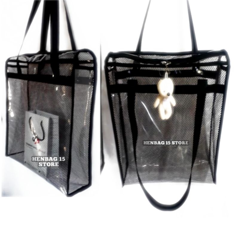Jual Tas Transparan Tote Bag Wanita Resleting Besar kekinian PVC Bening ...