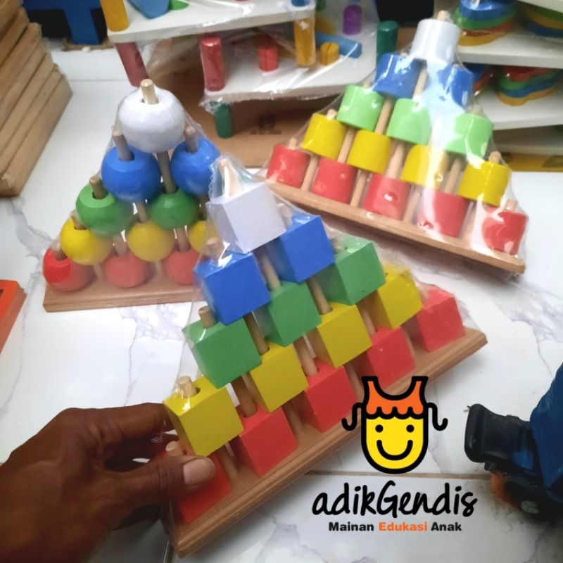 Jual Mainan Balok Edukasi Piramida Warna Susun Kubus Silinder Telur ...