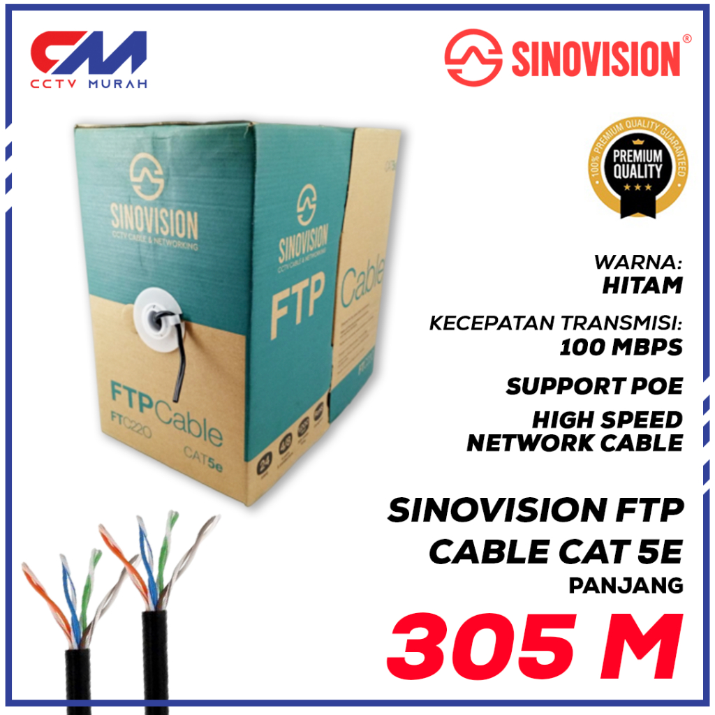 Jual KABEL LAN CAT 5E OUTDOOR BLACK 300 METER KABEL INTERNET KABEL WIFI ...
