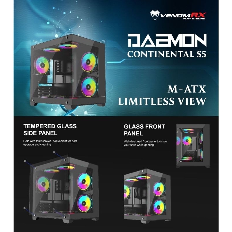 Jual VenomRX Daemon Continental S5 Black White Casing Case PC Gaming ...