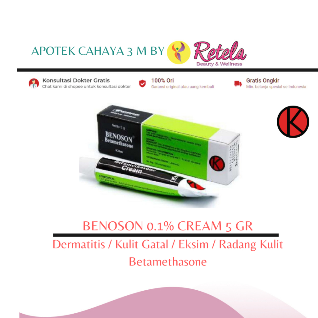 Jual Benoson 0.1% Cream 5 gr / Dermatitis / Eksim / Radang Kulit ...