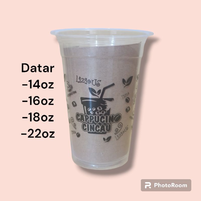 Jual cup minuman plastik motif capcin 14,16,18,22oz (datar) | Shopee ...