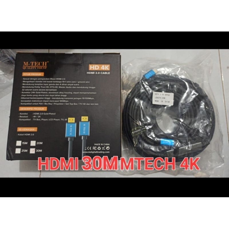 Jual KABEL HDMI 30M MTECH 4K 2.0 HIGH QUALITY | Shopee Indonesia