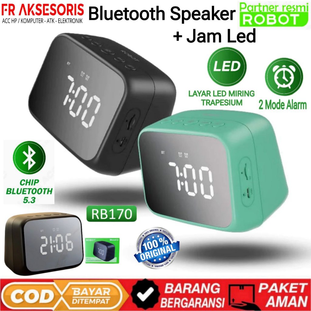 Jual Speaker Bluetooth 5.3 ROBOT RB170 BT Speaker + Jam LED & Alarm ...