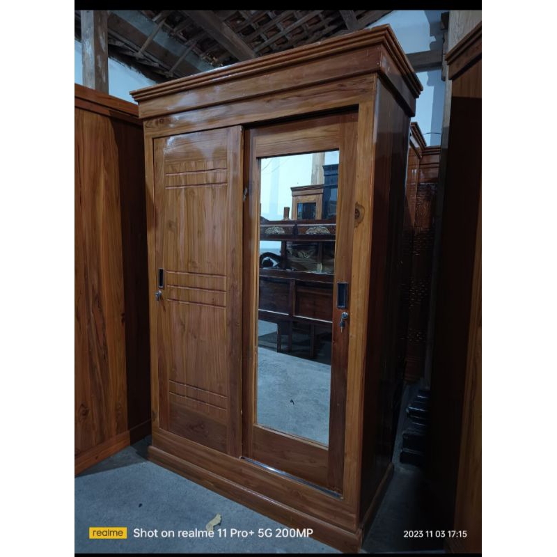 Jual LEMARI SLEDING 2 PINTU FULL KAYU JATI ALMARI PAKAIAN MURAH ...