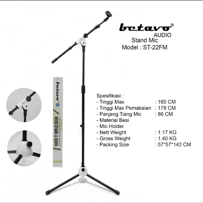 Jual Stand Mic Panjang BETAVO ST22FM ORIGINAL Full Besi ST22 FM Cagak Mic Tripod Kaki 3 Tiang ...