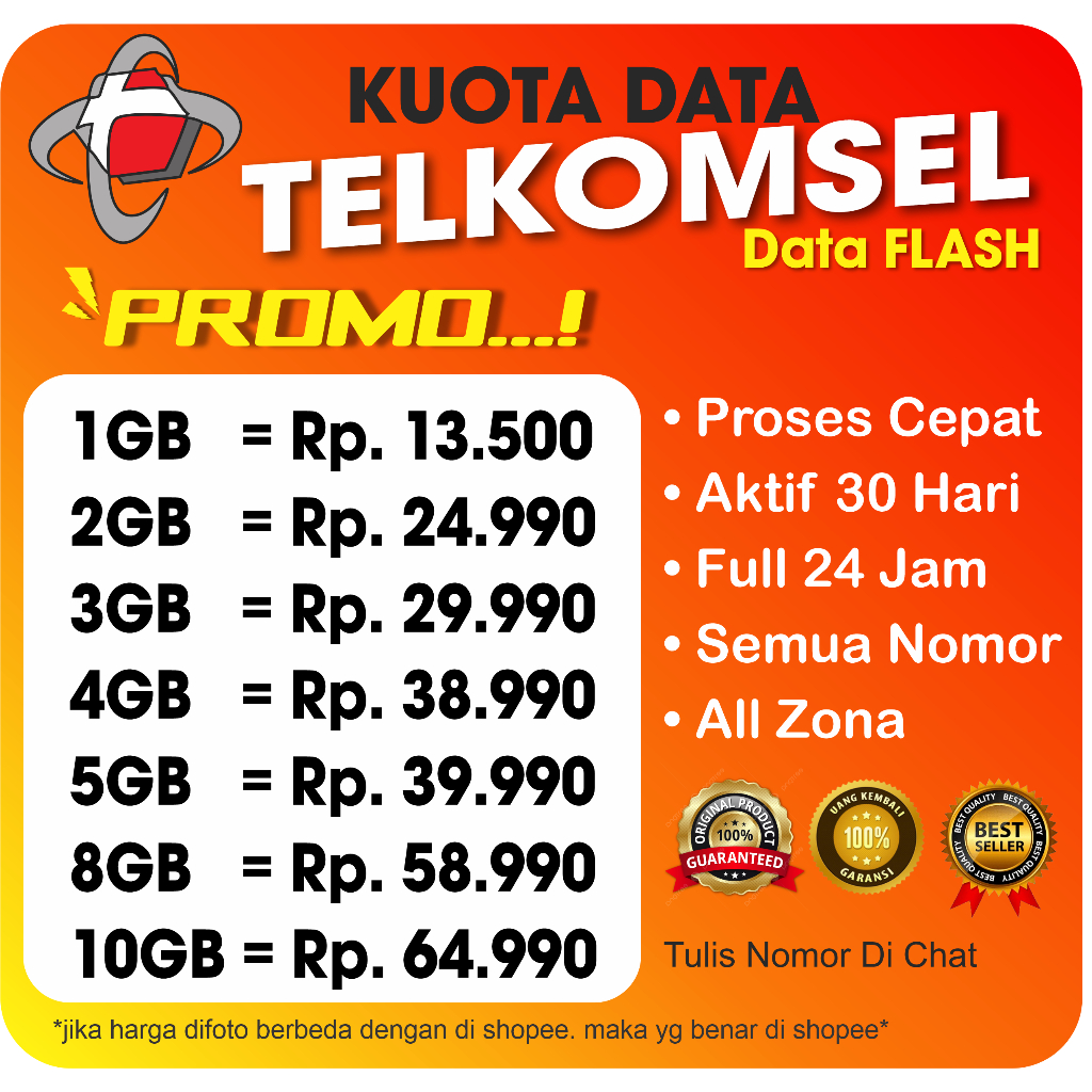Jual PAKET DATA FLASH TELKOMSEL 1GB 2GB 3GB 4GB 5GB 8GB 10GB | Shopee Indonesia