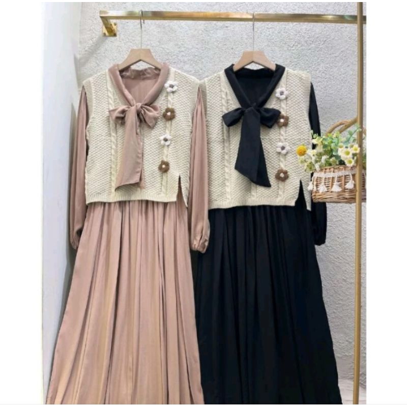 Jual flowery dress gamis vest gamis korean style gamis lebaran | Shopee ...
