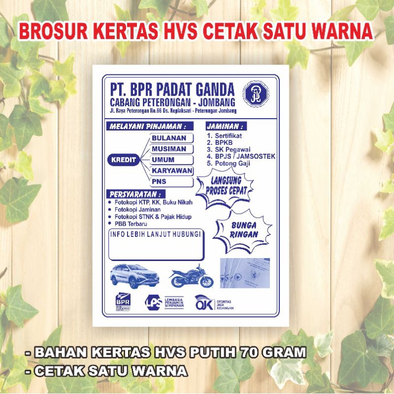 Jual Brosur kertas HVS F4 Putih 70 gram cetak satu warna dua sisi --1 ...