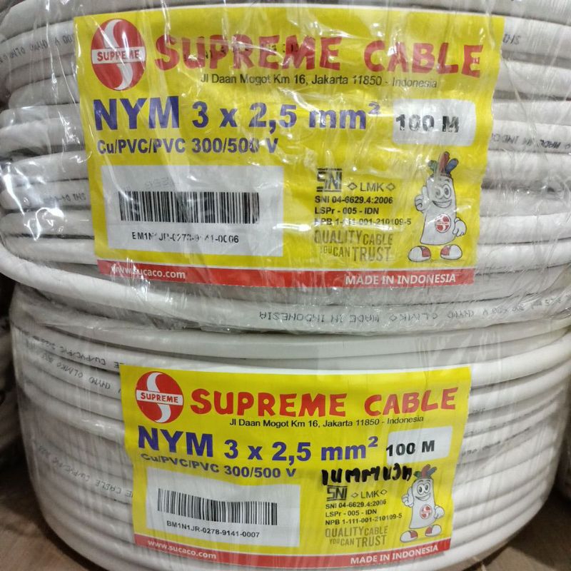 Jual Kabel Listrik Tunggal Kawat SUPREME NYM 3x2,5mm 3x2,5 mm Meteran Putih SNI | Shopee Indonesia