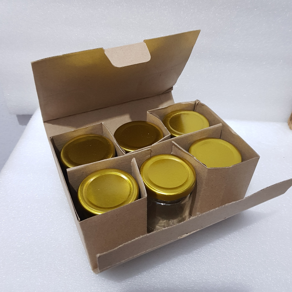 Jual KOTAK ISI 6 PCS / BOTOL JAR KACA TUTUP GOLD / BOTOL JAR 100 ML ...
