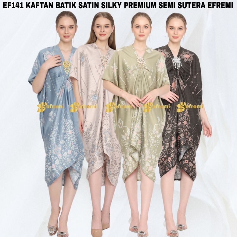 Jual EF141 KAFTAN WANITA BATIK SATIN SILKY PREMIUM/KAFTAN SEMI SUTERA SATIN PREMIUM MODERN ...