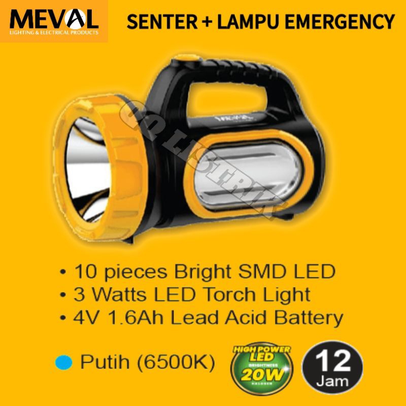 Jual MEVAL LED senter 3W hi-power + 10 bright LED, senter tangan ...