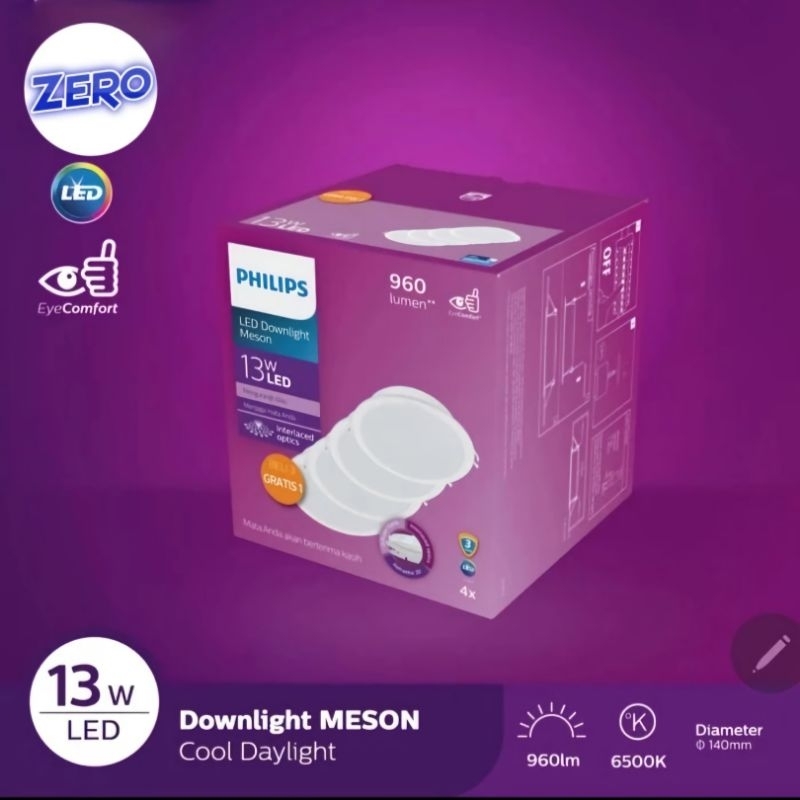 Jual LAMPU DOWNLIGHT LED 13W PHILIPS MESON PAKET ISI 4 3+1 LED PANEL MESON 13W 59464 G5 | Shopee ...