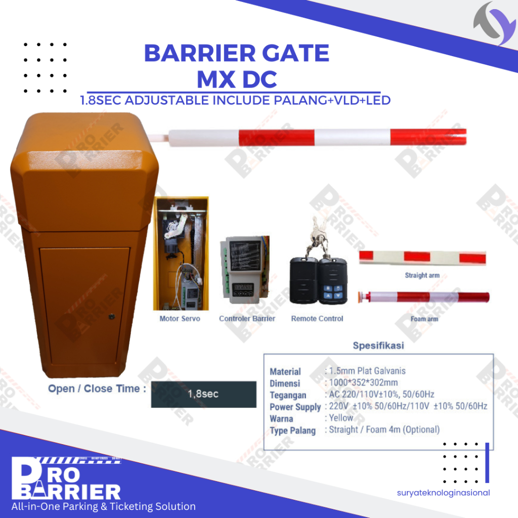 Jual Barrier Gate MX DC 1.8 Detik Adjustable + Palang + VLD + LED ...