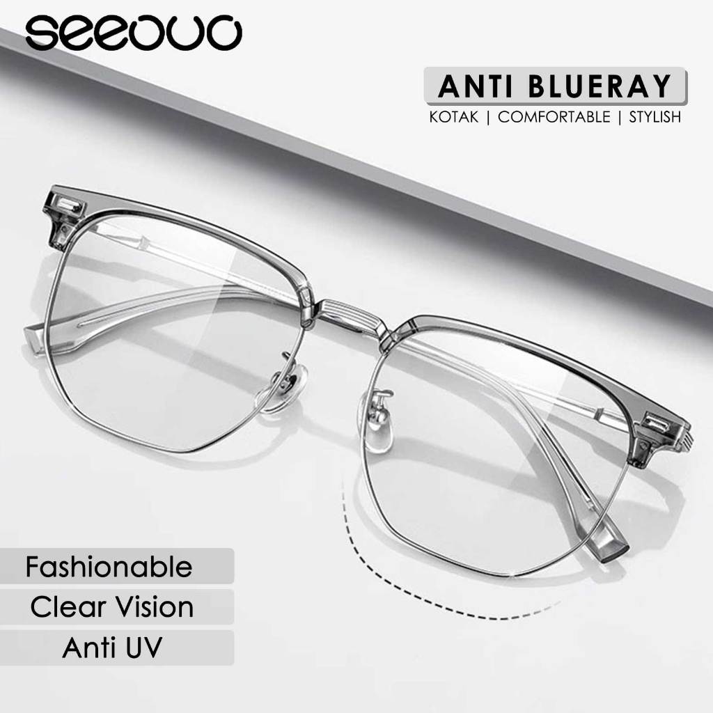 Jual Seeouo Kacamata Antiradiasi Blueray Model Kotak Simple Half Stylish Bahan TR90+Metal Pria ...