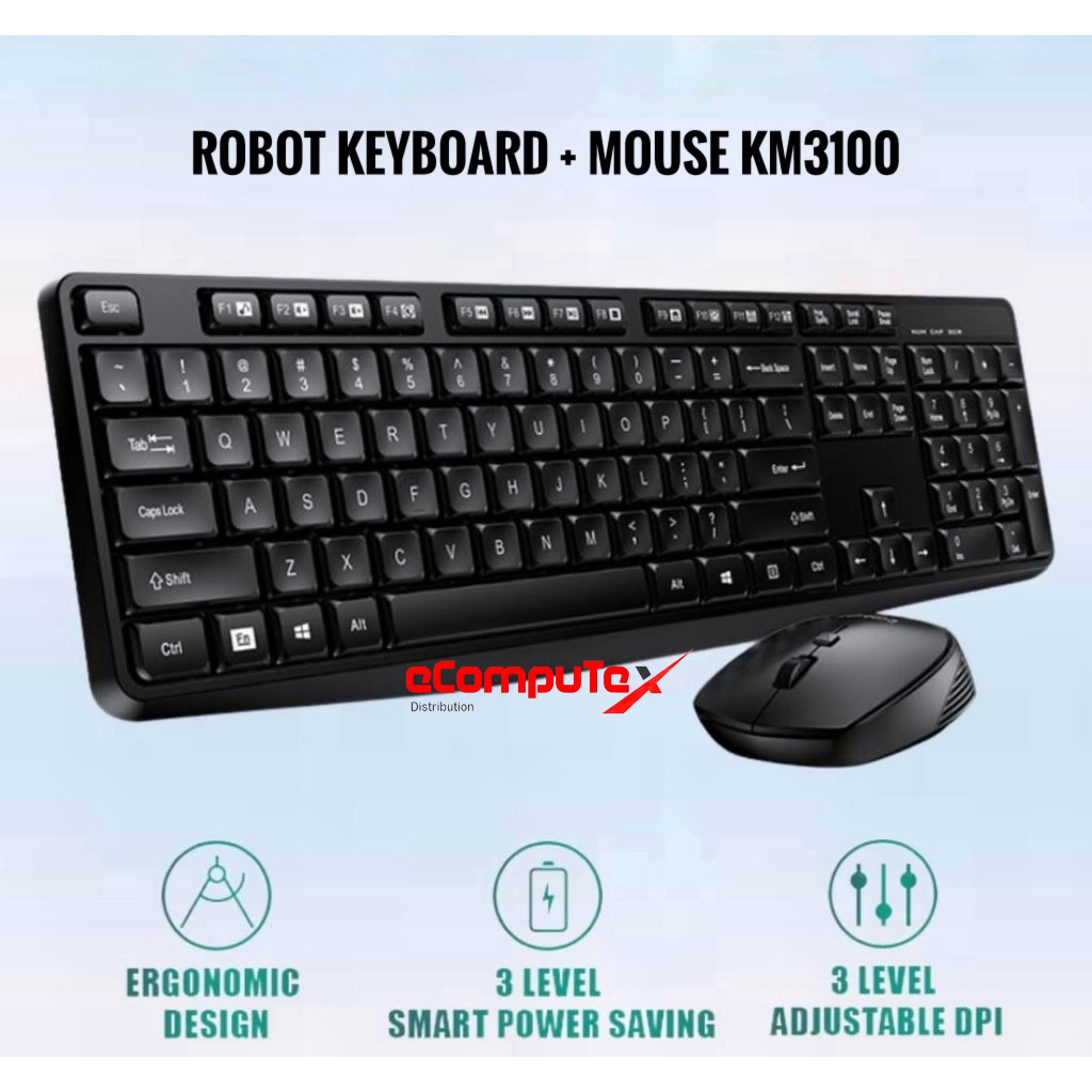 Jual ROBOT KEYBOARD + MOUSE KM3100 WIRELESS COMBO SET KM 3100 / KM-3100 ORIGINAL -GARANSI RESMI ...