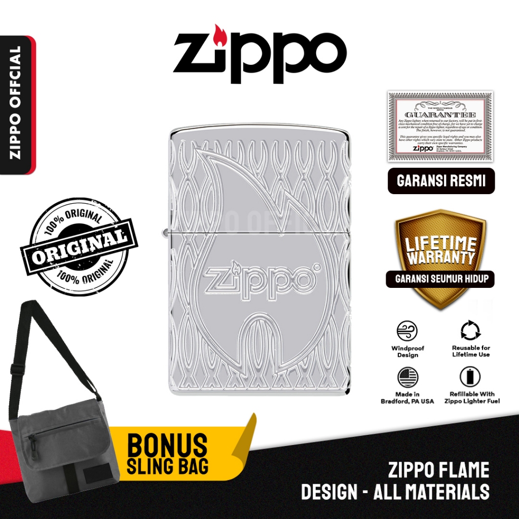 Jual Zippo Original Flame Design 48838 | Garansi Lifetime | Original USA | Shopee Indonesia