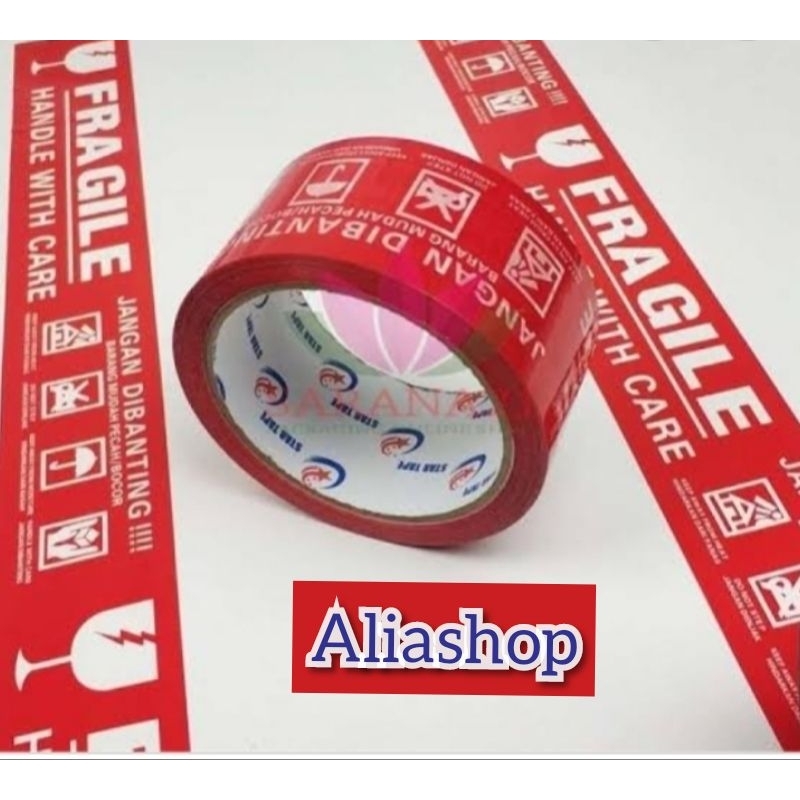 Jual LAKBAN FRAGILE MERAH & PUTIH 2" (48X50 YARD) SEVEN STAR ASLI ...