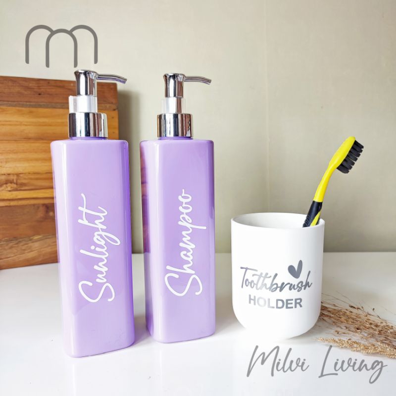 Jual Botol Sabun Aesthetic 500ml KOTAK UNGU SILVER STIKER PUTIH ...