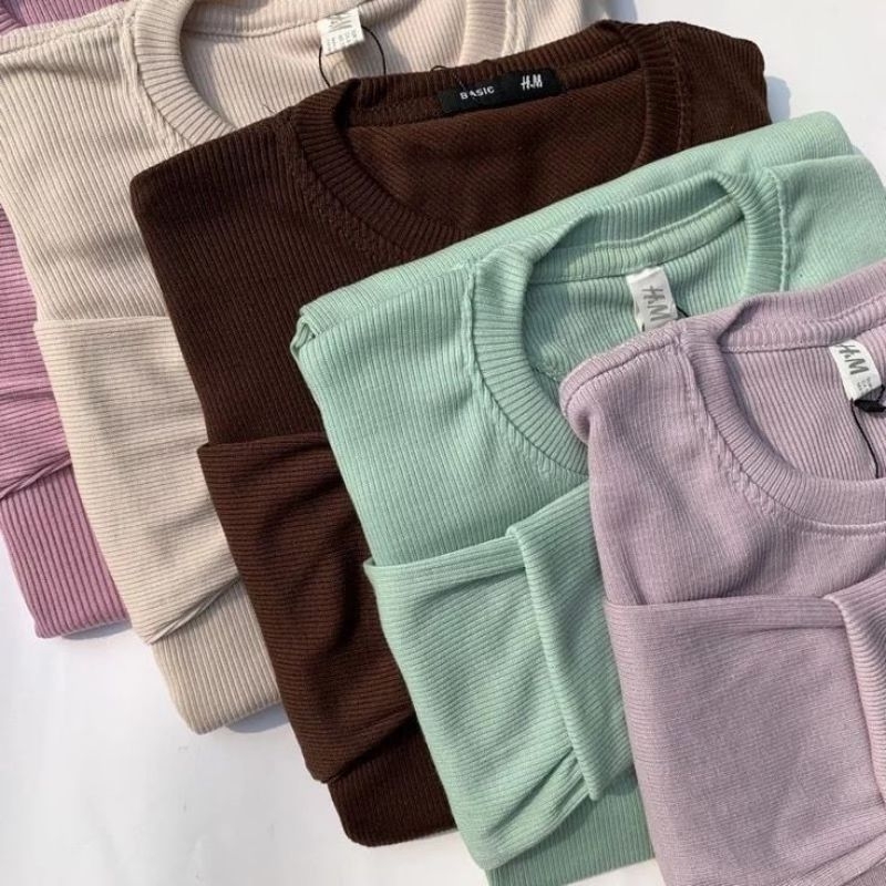 Jual Kaos Rib Premium Lengan Panjang Wanita Baju Atasan Rajut Basic ...