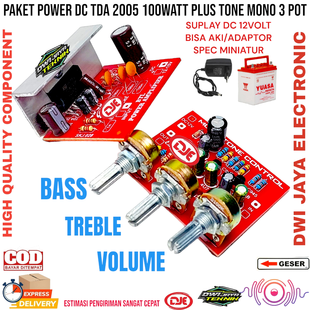 Jual Paket Power DC 12Volt TDA 2005 100WATT Mono Plus Tone Mono 3 Potensio | Shopee Indonesia