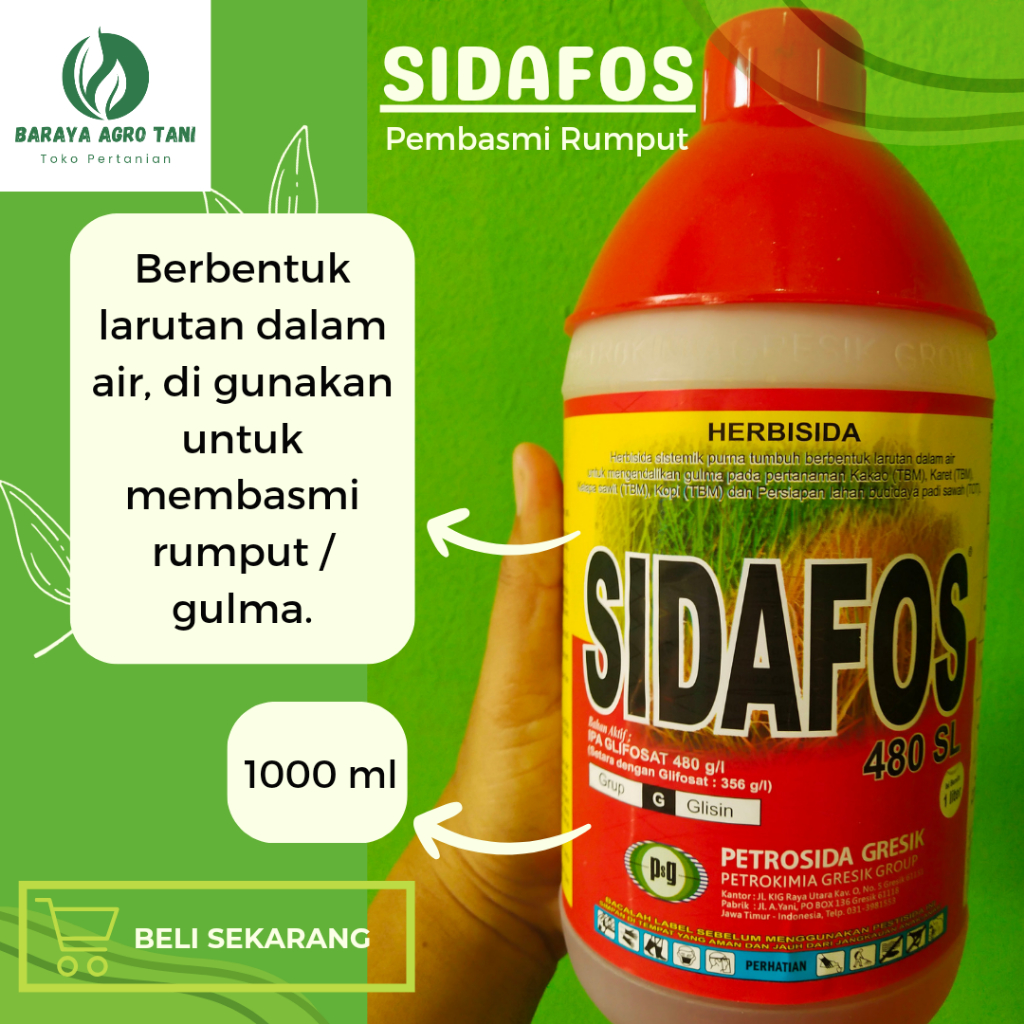 Jual Sidafos 480 SL 1 Liter Herbisida Kontak Pembasmi Rumput Anti Gulma ...