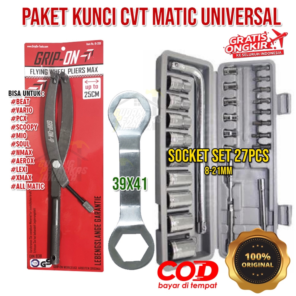Jual Paket hemat 3pcs Kunci Tracker CVT +Kunci Pulley 39x41+ kunci sock 27pcs | Shopee Indonesia
