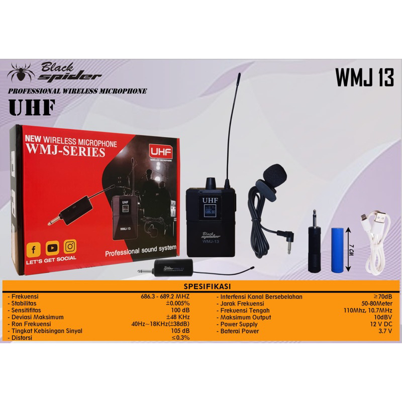 Jual Mic Wireless Black Spoder Clip On Black Spider WMJ 13 UHF ...