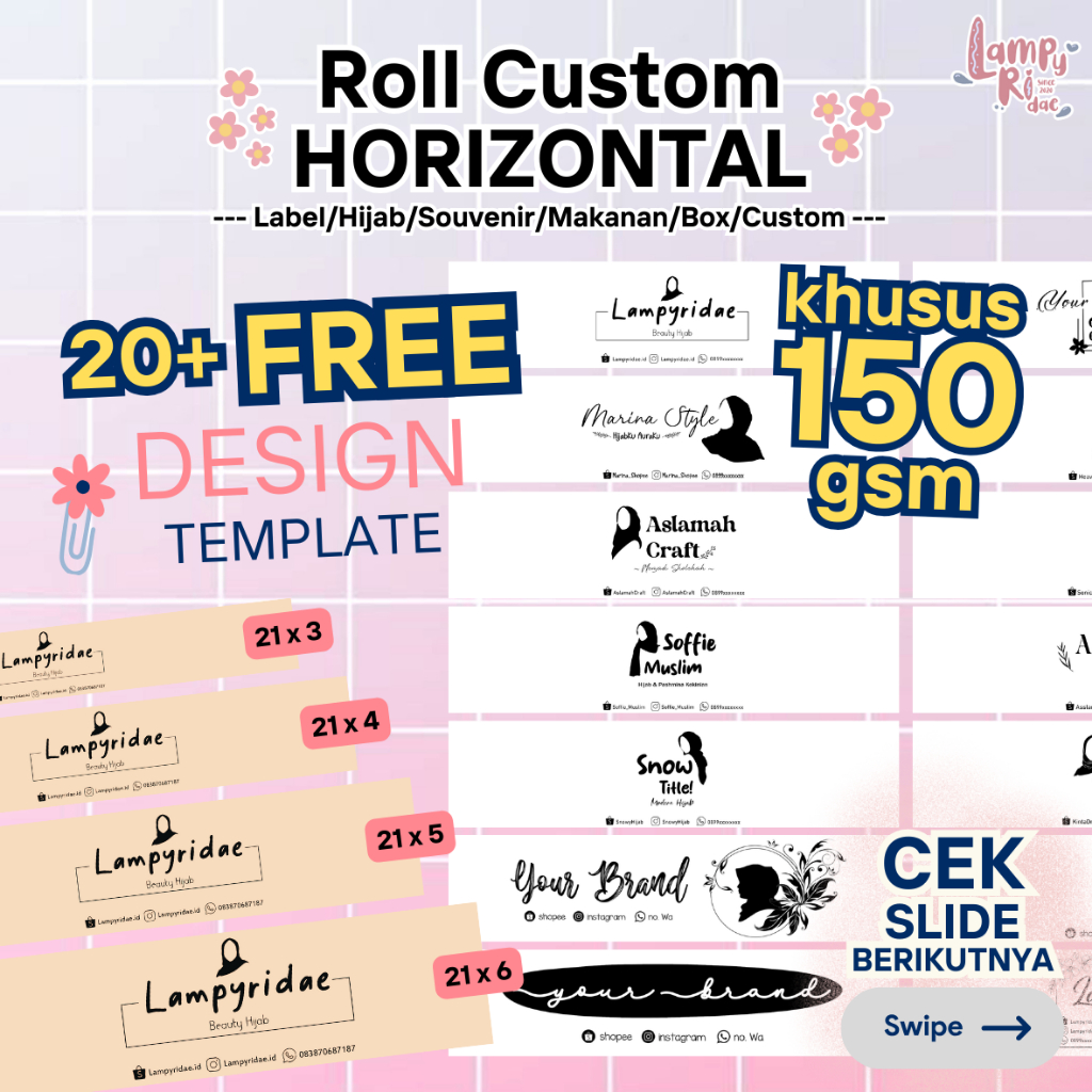 Jual [Ly] HORIZONTAL ROLL HIJAB 150gsm Roll Label/Roll Hijab/Souvenir ...