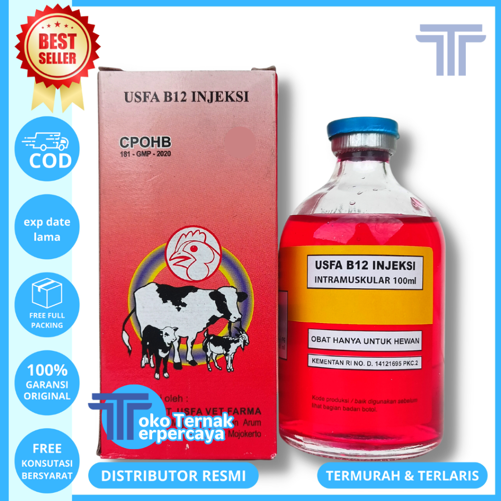 Jual USFA B12 INJEKSI 100 ML - Vitamin B12 Injeksi Hewan - Vitamin Ayam ...