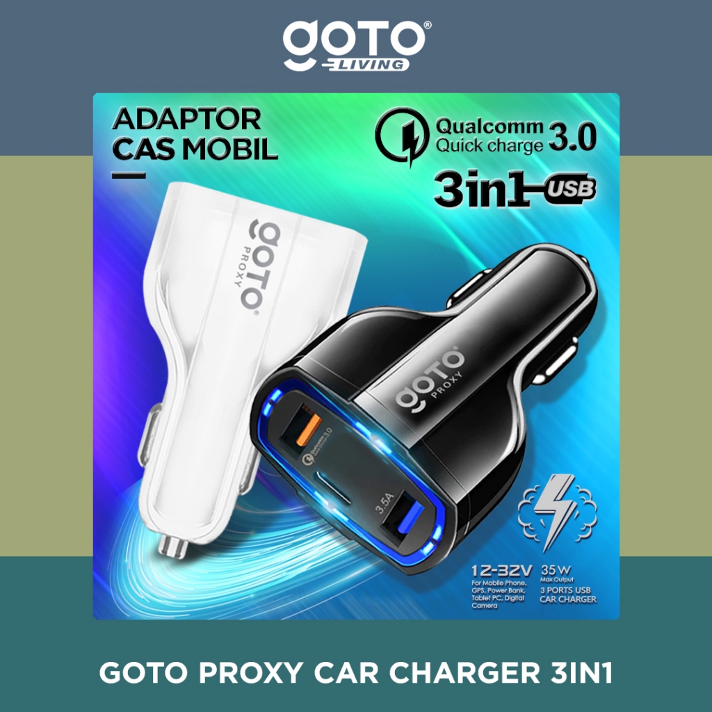 Jual Goto Proxy Adaptor Charger Mobil Fast Charging 3 In 1 USB Type C ...