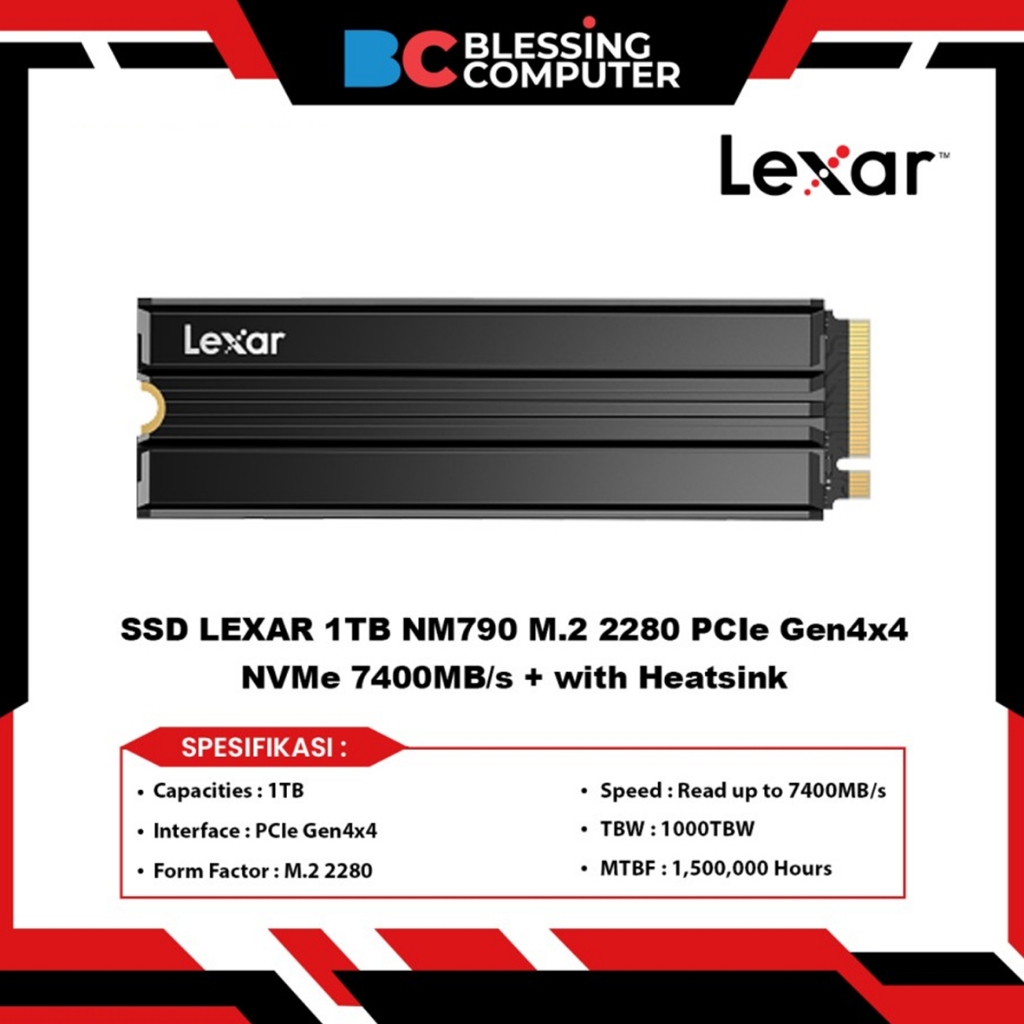 Jual SSD LEXAR 1TB NM790 M.2 2280 PCIe Gen4x4 NVMe 7400MB/s + with Heatsink | Shopee Indonesia
