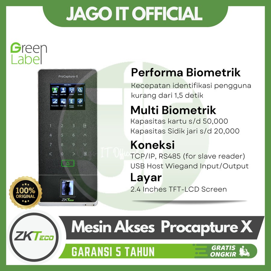 Jual Mesin Akses Kontrol | Green Label ZKTeco Procapture-X | Access ...