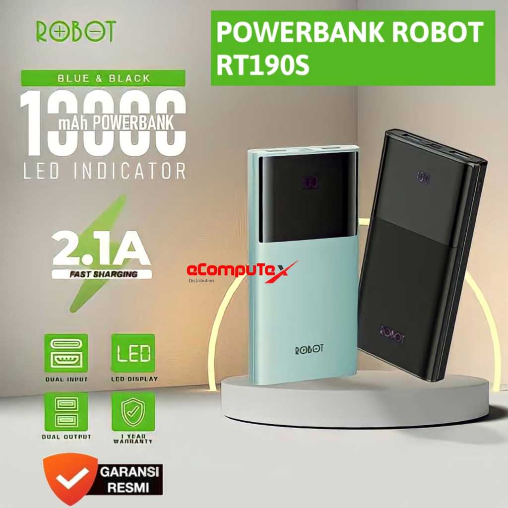 Jual ROBOT POWERBANK RT90S LED 10.000MAH DUAL INPUT OUTPUT TYPE C DAN MICRO RT-90S / RT 90S ...