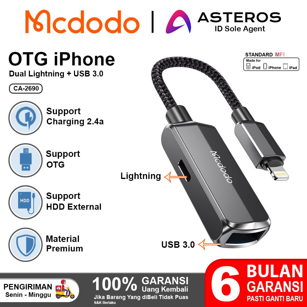 Jual MCDODO OTG Adapter For iPhone USB 3.0 to Lightning Support Hardisk ...