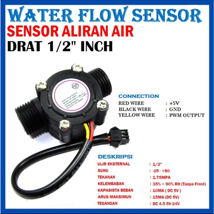 Jual YF-S201 Water Level Flow Sensor Meter Aliran Air Hall 1/2" 1-30L ...