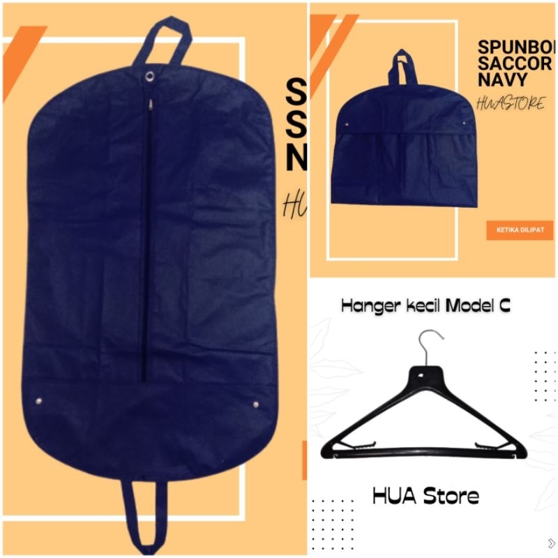 Jual Cover jas dan hanger - 1 set cover jas spunbond saccor navy dan ...