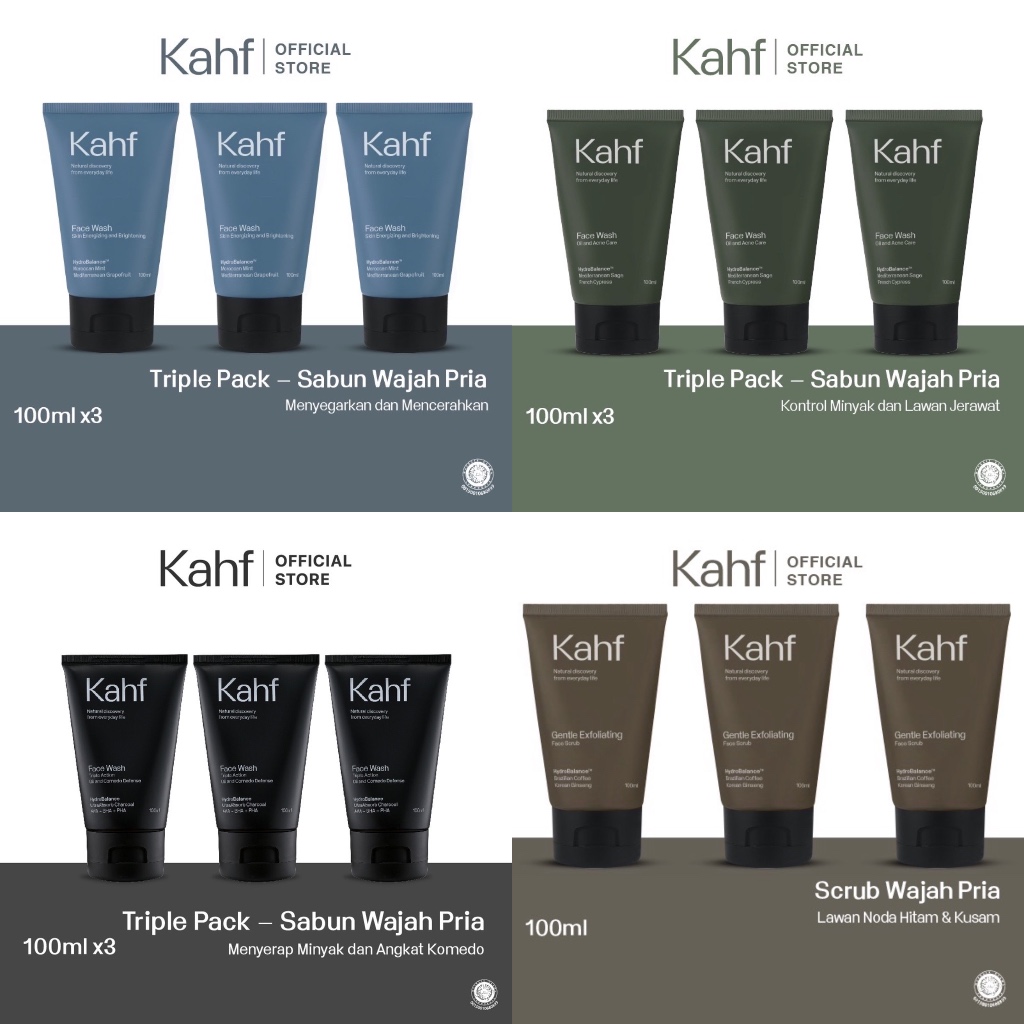 Jual KAHF Face Wash Triple Pack Indonesia / Paket 3 Sabun Wajah 50ml ...