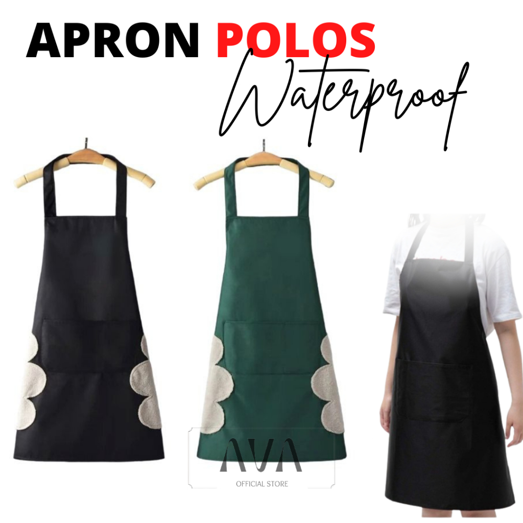 Jual Celemek Masak Waterproof / Apron Polos Dengan lap Handuk Anti ...